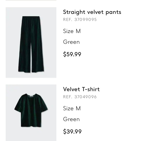 Mango | Other | Mango Green Velvet Set | Poshmark